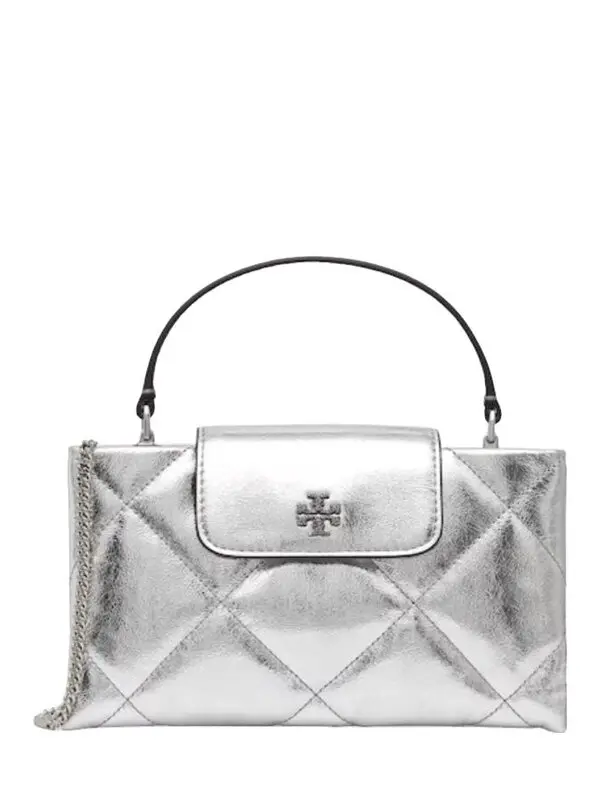 Tory Burch Kira Diamond Quilt Metallic Top Handle Bag - Silver