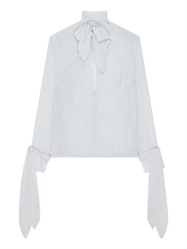 Givenchy Monogram 72 Jacquard Blouse With Lavalliere And Cuffed Sleeves - Light Blue