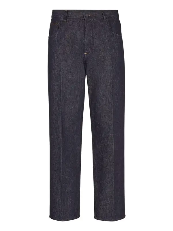 Fendi Straight-leg Jeans With Logo Patch - Blue