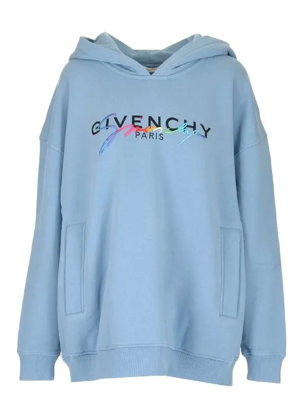 Givenchy Logo Print Hooded Sweater - Blue