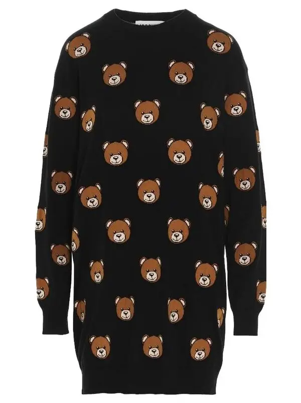 Moschino Teddy Bear Pattern Knit Mini Dress - Black