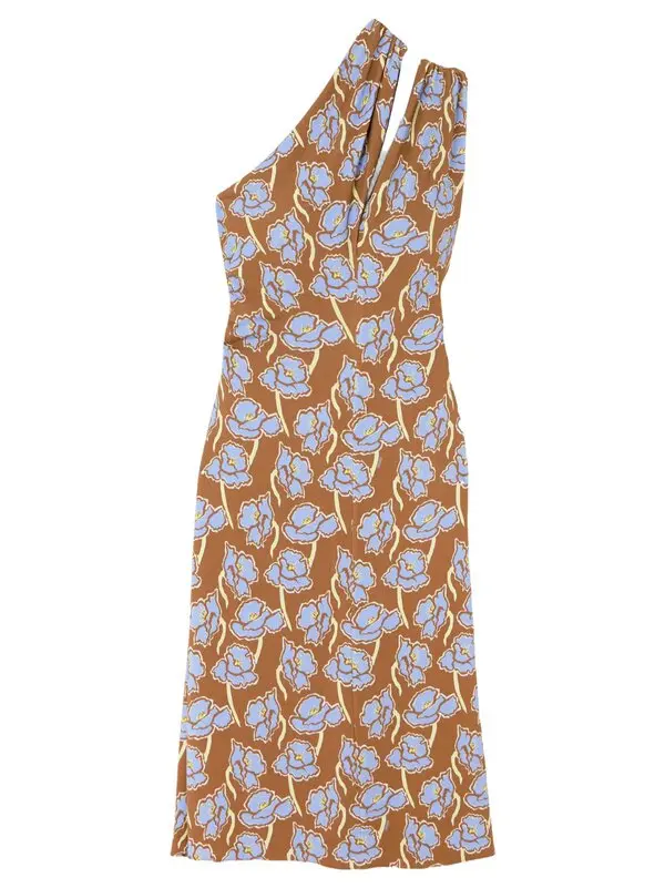 Versace Floral-printed One-shoulder Midi Dress - Brown