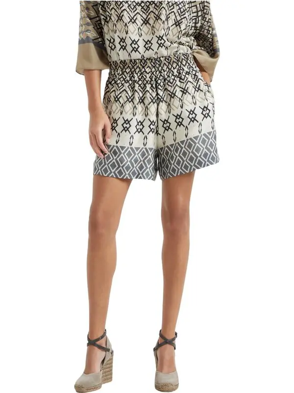 Brunello Cucinelli Geometric Pattern Silk Shorts - Nude
