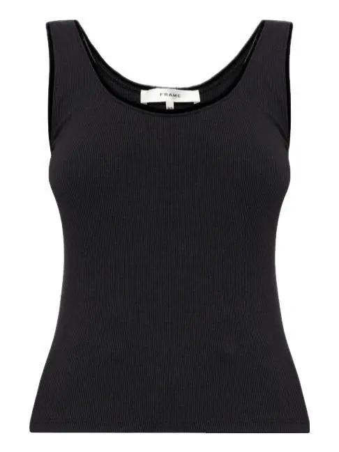 FRAME Velvet Trim Ribbed Tank Top - Black