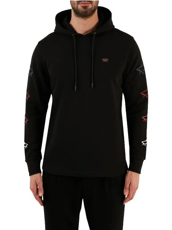 PAUL  SHARK Paul & Shark Embroidered Shark Print Hoodie - Black