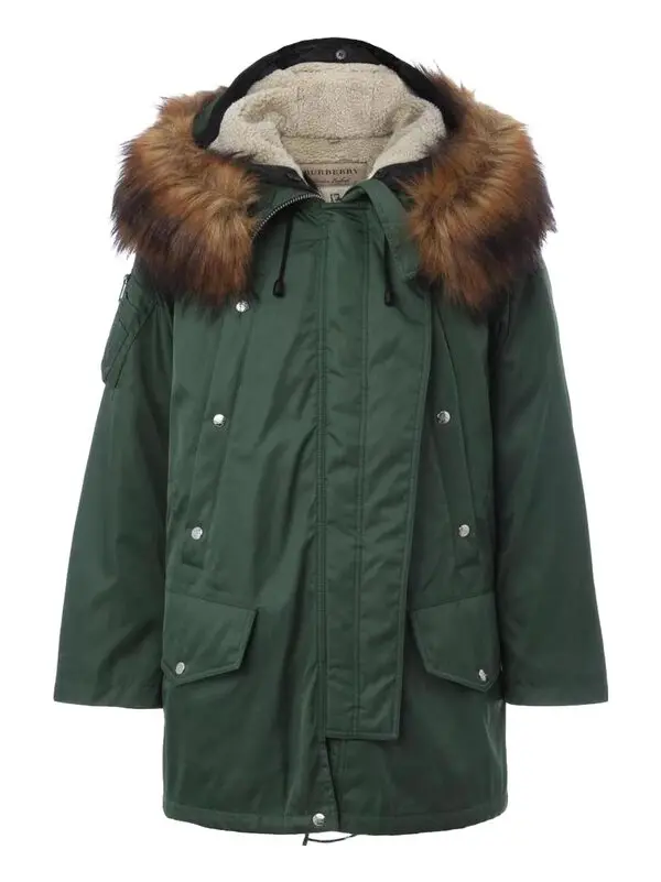 Burberry Hooded Parka With Detachable Faux Fur Trim - Green
