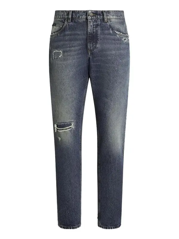 Dolce & Gabbana Distressed Logo Plaque Jeans - Multi-color