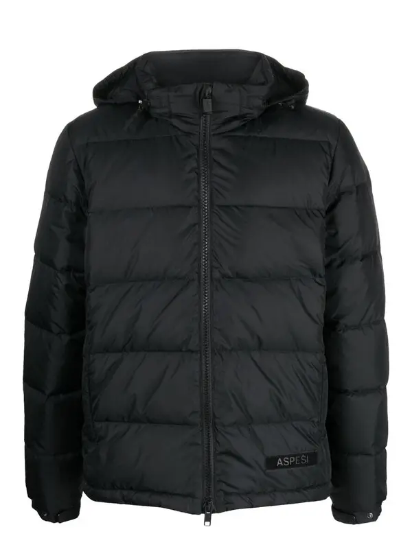 Aspesi Padded Zip-up Puffer Jacket With Stand Collar - Black
