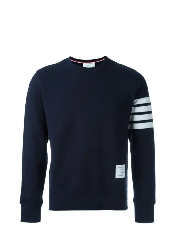 Thom Browne Crewneck Sweatshirt With Signature Stripes - Navy Blue
