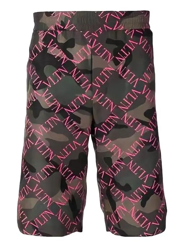 Valentino Garavani Wide-leg Camouflage Print Shorts With Vltn Logo - Black