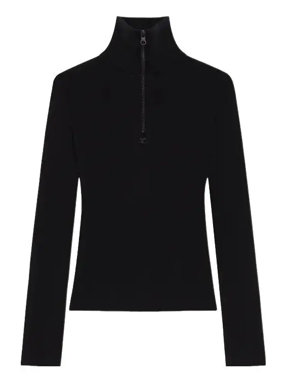 COURREGES Zipped Mock Neck Jumper - Black