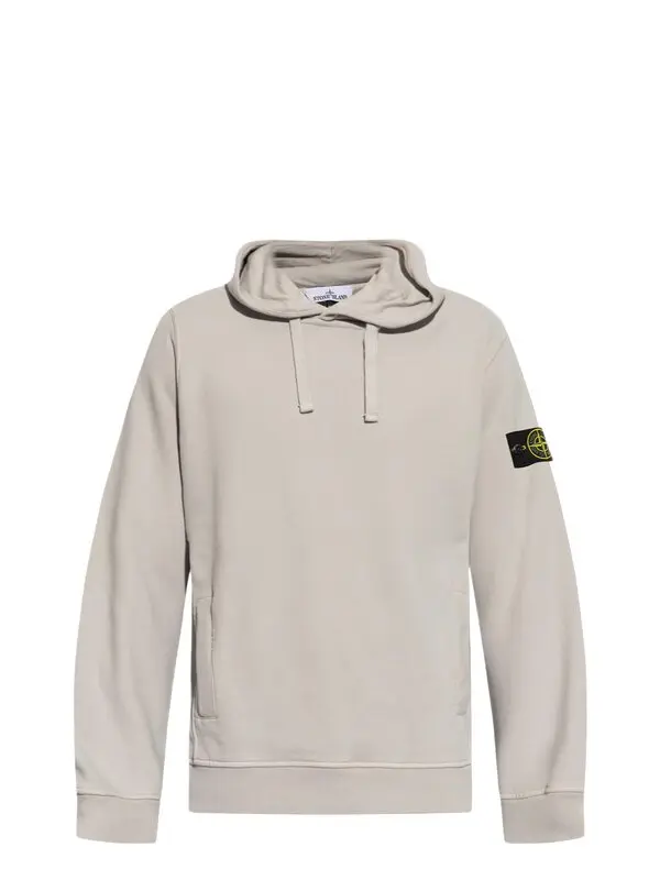 Stone Island Logo Patch Drawstring Hoodie - Grey
