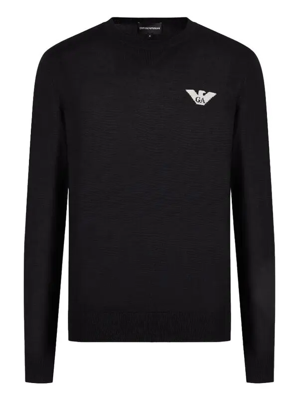 Emporio Armani Logo Jacquard Knit Jumper - Black