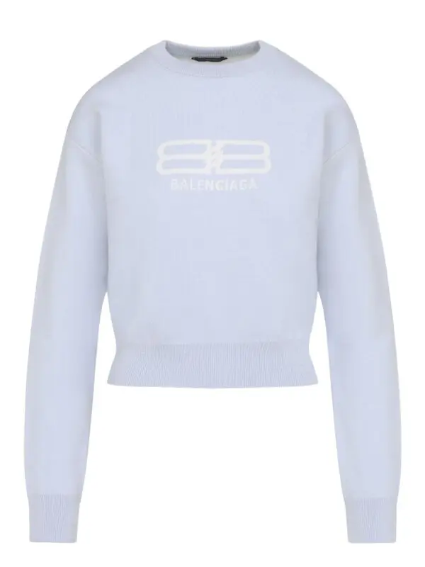 Balenciaga Logo Intarsia Crewneck Sweater - White