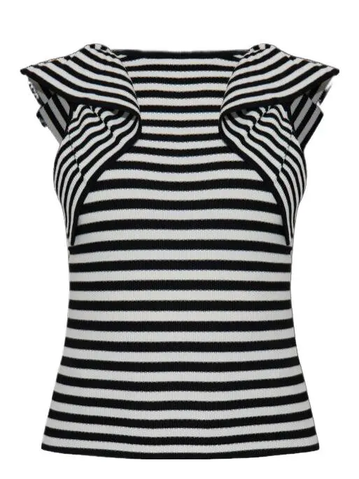 Max Mara Vieste Striped Ruffled Top - Black