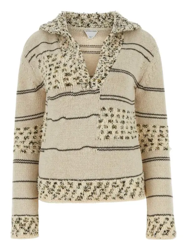 Bottega Veneta Striped V-neck Jumper With Lapels - Nude