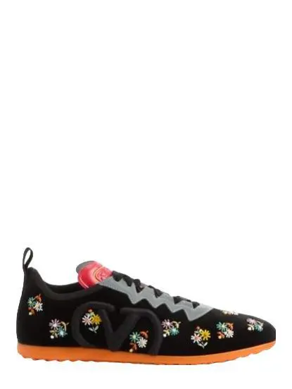 Valentino Garavani Chromathon Lace-up Sneakers With Floral Embellishments - Black