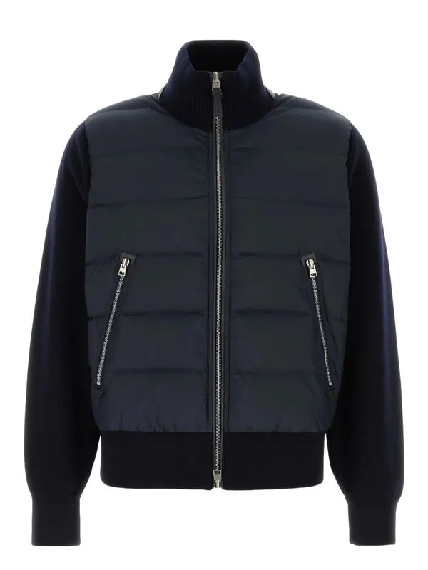 TOM FORD High-neck Zipped Wool Jacket With Quilted Front - Midnight Blue