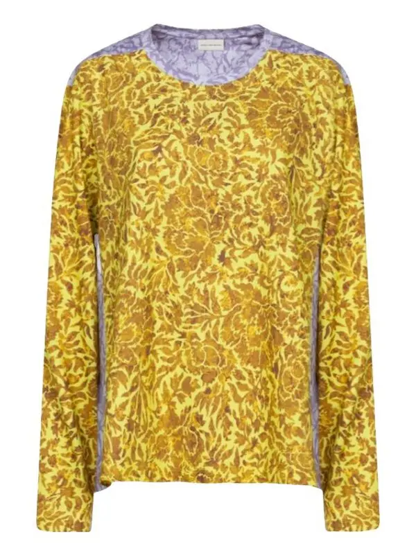 Dries Van Noten Long Sleeve T-shirt With Graphic Detail - In Acid Green