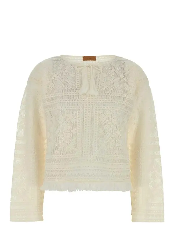 Alanui Crochet Fringed Sweater - Nude