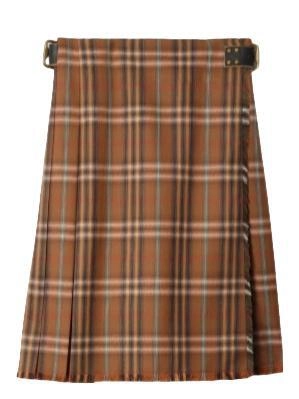 Burberry Checked Midi Skirt With Frayed Edge - Ginger Orange