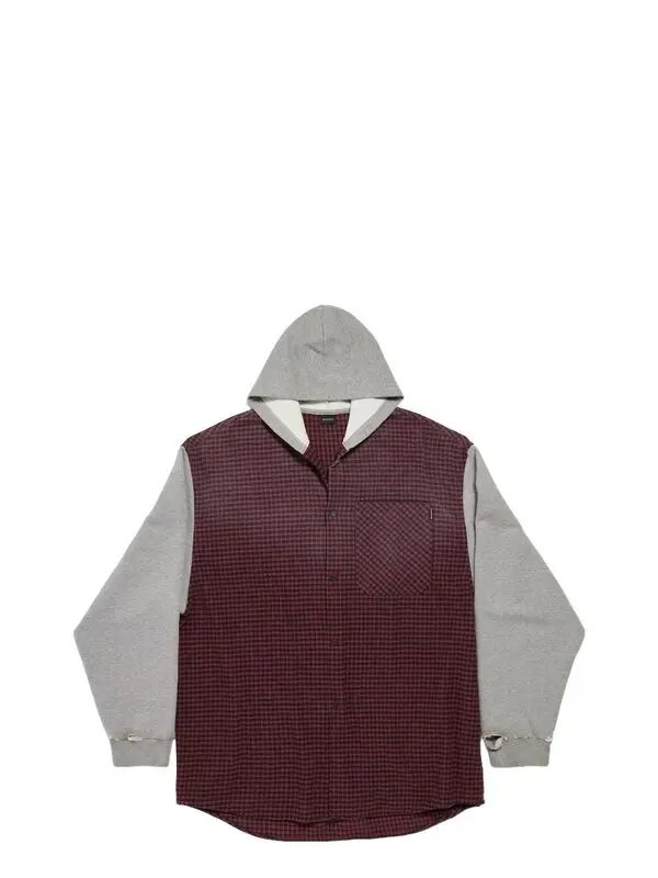 Balenciaga Distressed Hooded Hybrid Shirt - Red