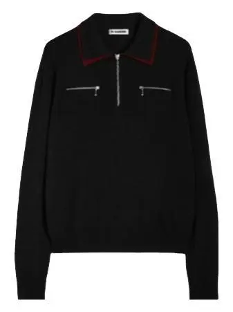 JIL SANDER Lightweight Polo Jumper - Black