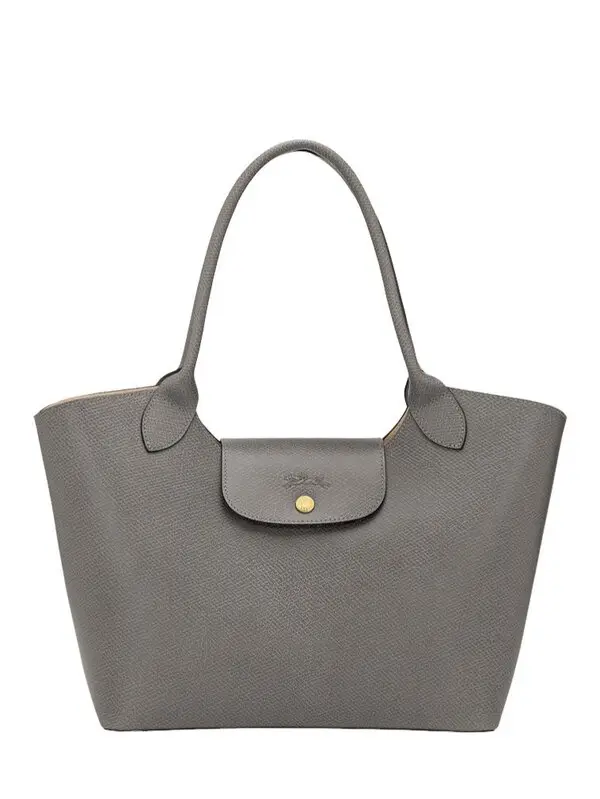 Longchamp Grained Leather Shoulder Bag With Snap Closure - Collared Dove