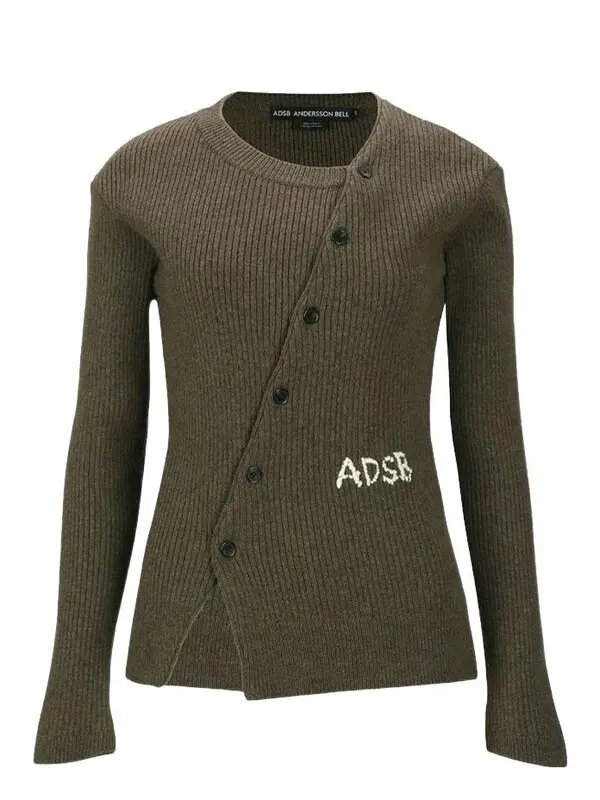 Andersson Bell Ribbed Knit Wool Blend Cardigan With Logo Embroidery - Brown