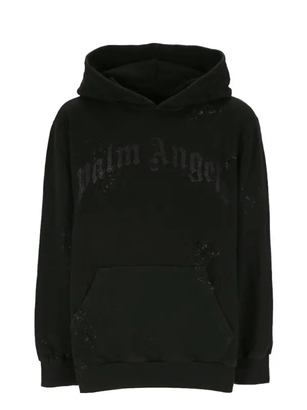 Palm Angels Logo Distressed Hoodie - Black