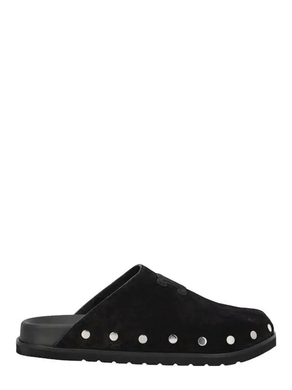 Celine Pitea Triomphe Mule In Suede Calfskin With Studs - Black