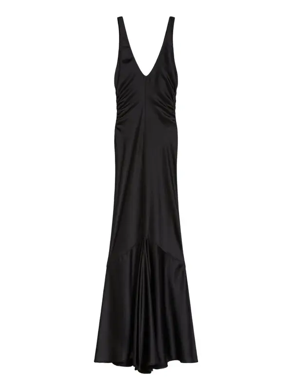 Sportmax Katia V-neck Sleeveless Ruched Maxi Dress - Black