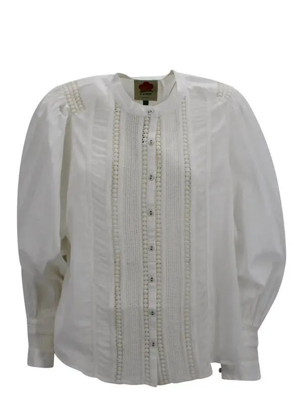 Farm Rio Pintuck Lace Panel Blouse - Gray