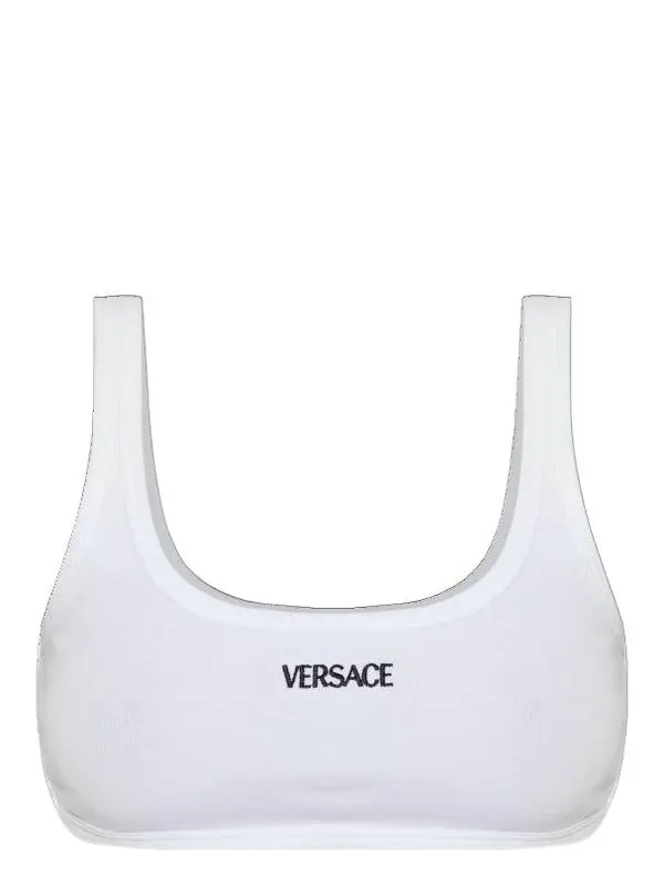Versace Ribbed Cropped Top With Logo - White