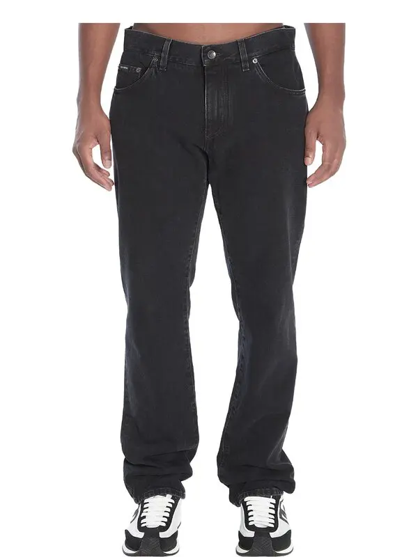 Dolce & Gabbana Logo Plaque Cotton Jeans - Black