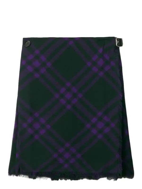Burberry Checkered Wrap Skirt With Frayed Hem - Black
