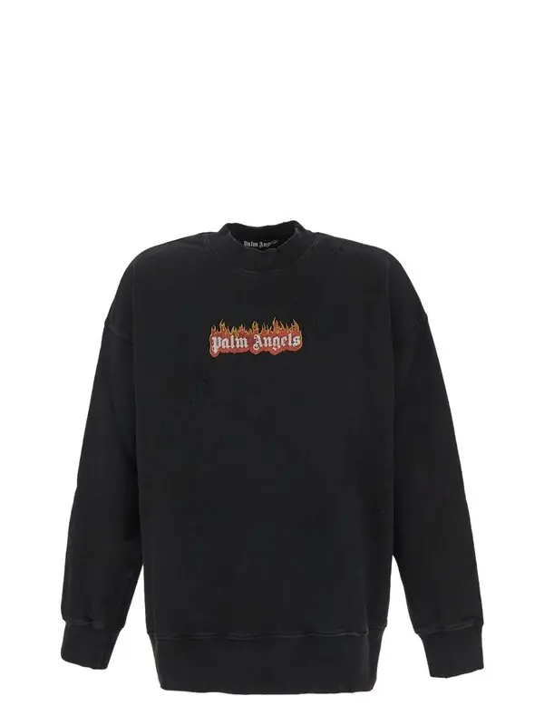 Palm Angels Logo Printed Crewneck Sweatshirt - Black