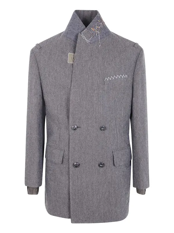 Kolor Double-breasted Coat With Patch Pockets - Herringbone