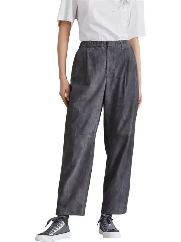 Brunello Cucinelli Straight-leg Leather Trousers - Black