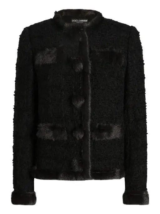Dolce & Gabbana Single-breasted Fur-trimmed Tweed Jacket - Black
