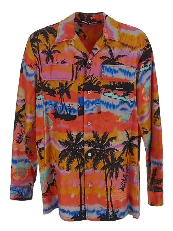 Palm Angels All-over Palm Printed Buttoned Shirt - Brown