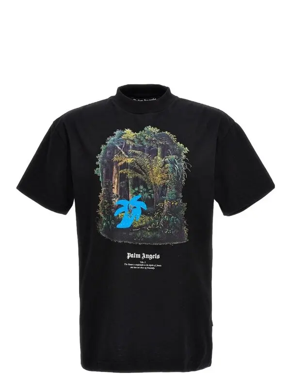 Palm Angels Jungle-printed Crewneck T-shirt - Black