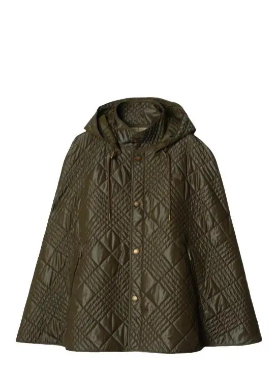Burberry Quilted Nylon Blend Cape With Drawstring Hood - Swamp Green