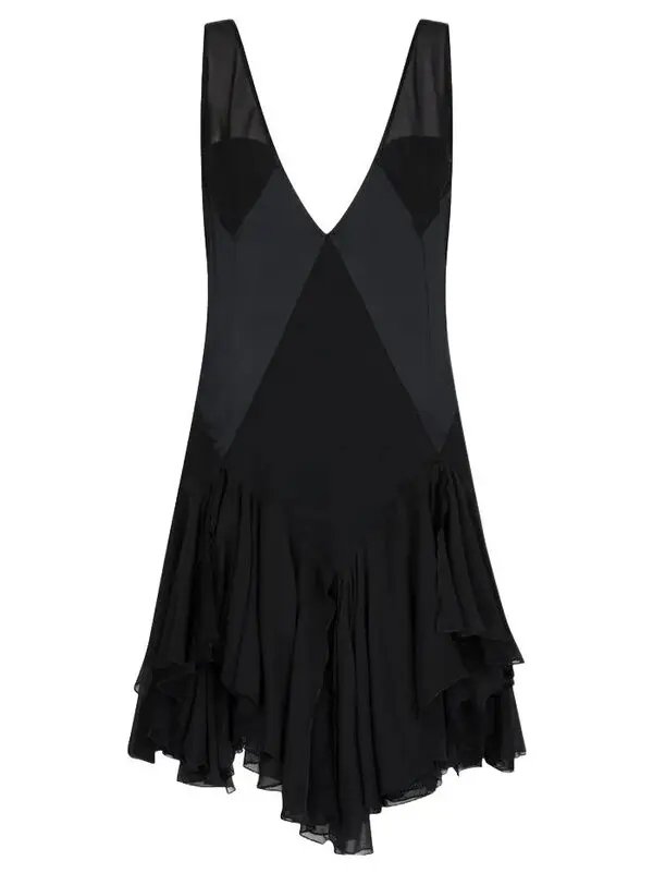 Attico Sleeveless V-neck Mini Dress With Pleated Details - Black