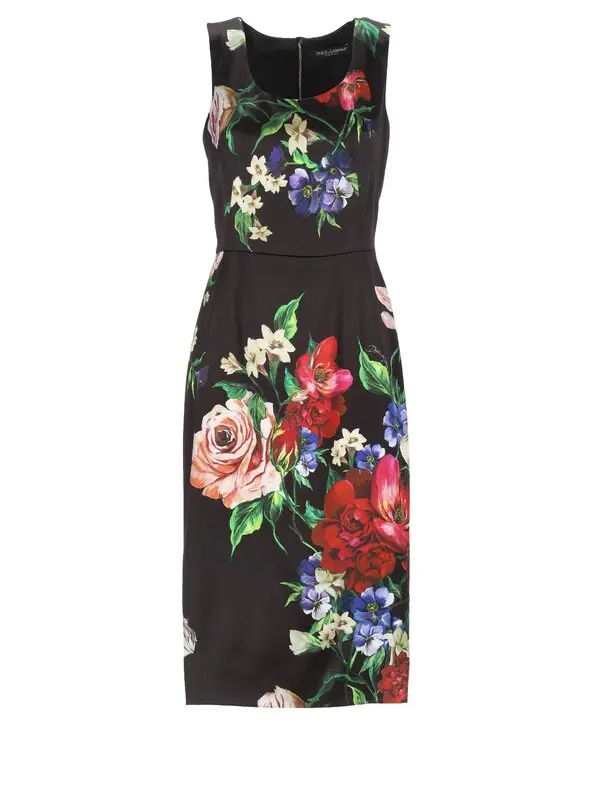 Dolce & Gabbana Sleeveless Floral Print Dress - Black