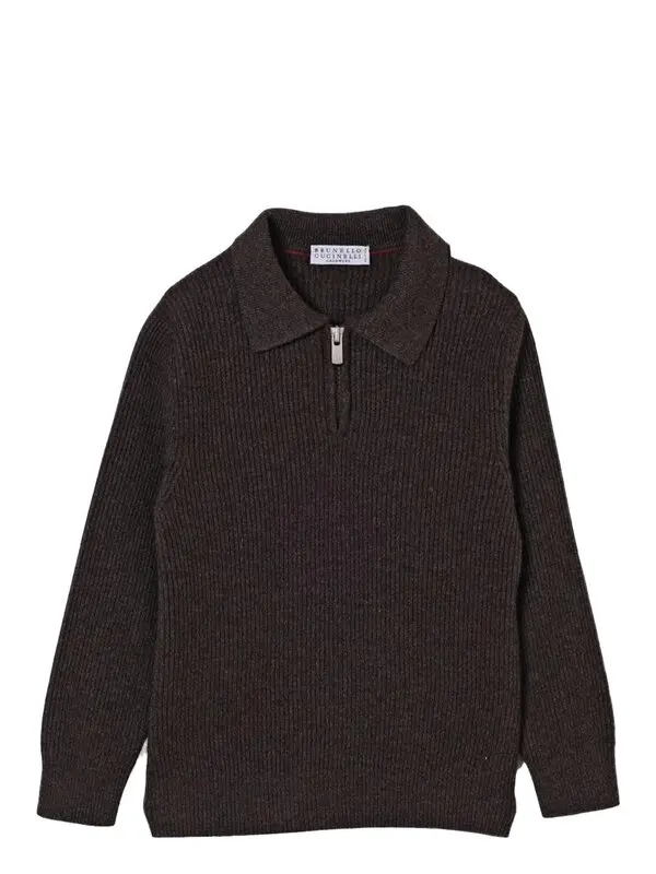 Brunello Cucinelli Zip Polo Shirt With Ribbed Hem - Black
