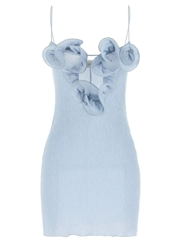Magda Butrym Mini Crepe Dress With Floral Embellishments - Light Blue