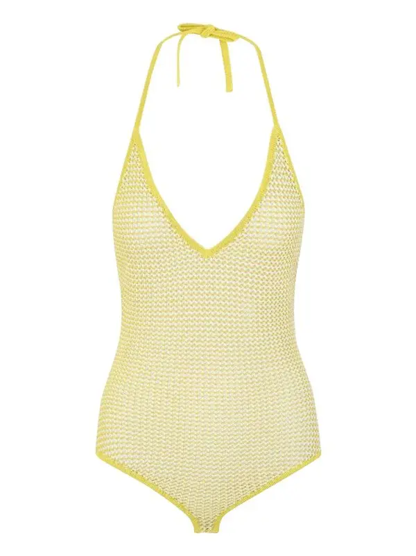 Bottega Veneta Halterneck Mesh Bodysuit - Yellow