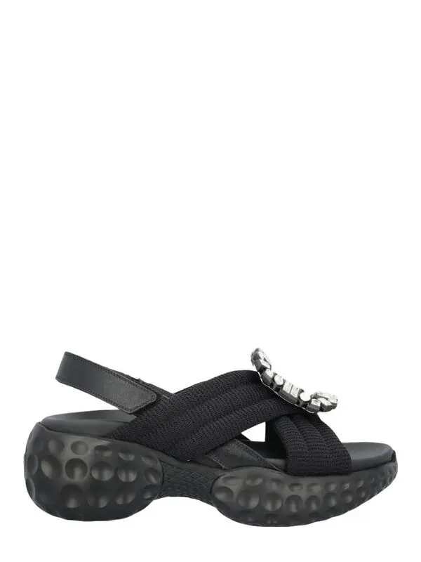 ROGER VIVIER Viv' Run Light Strass Buckle Sandals - Black