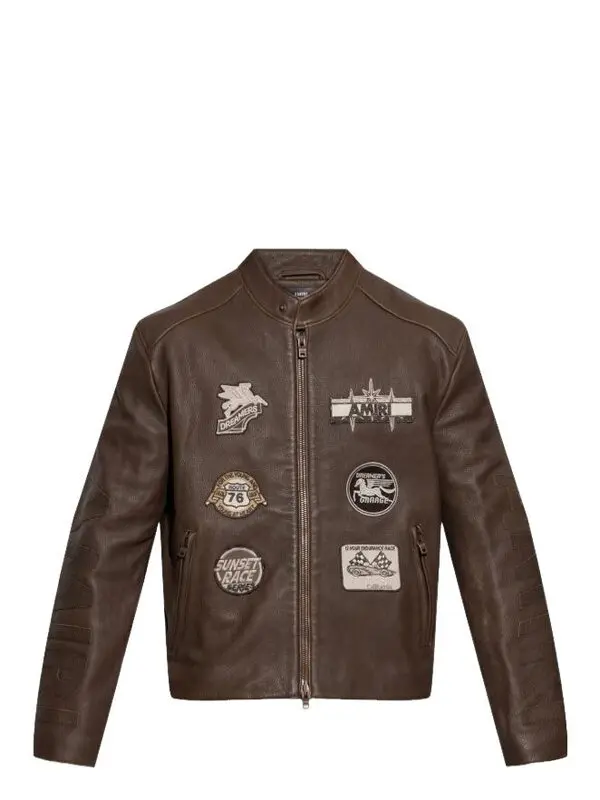 Amiri Patch-detail Leather Jacket - Brown